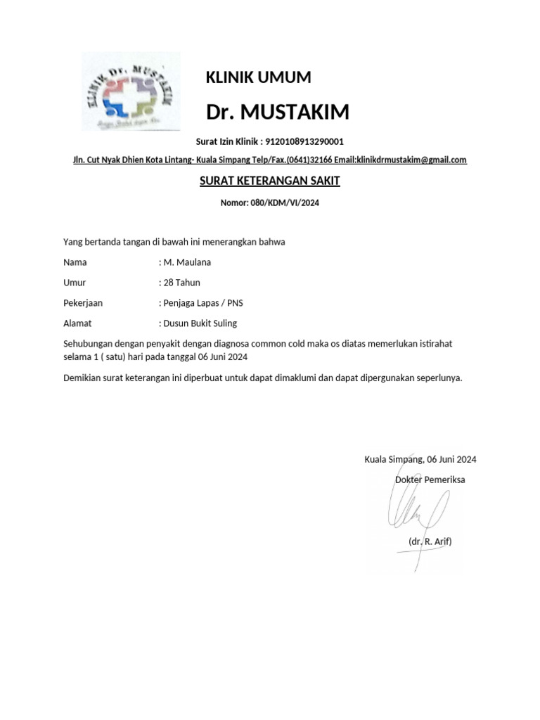 Format Surat Sakit | PDF