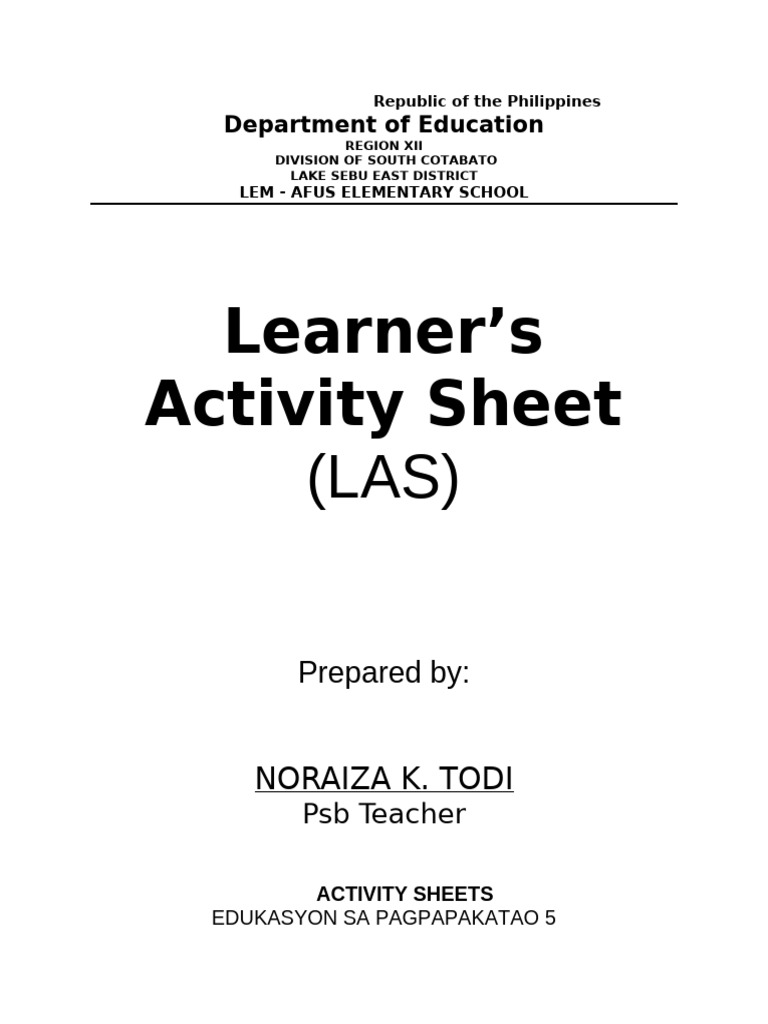 Learner's Activity Sheet: Prepared by | PDF