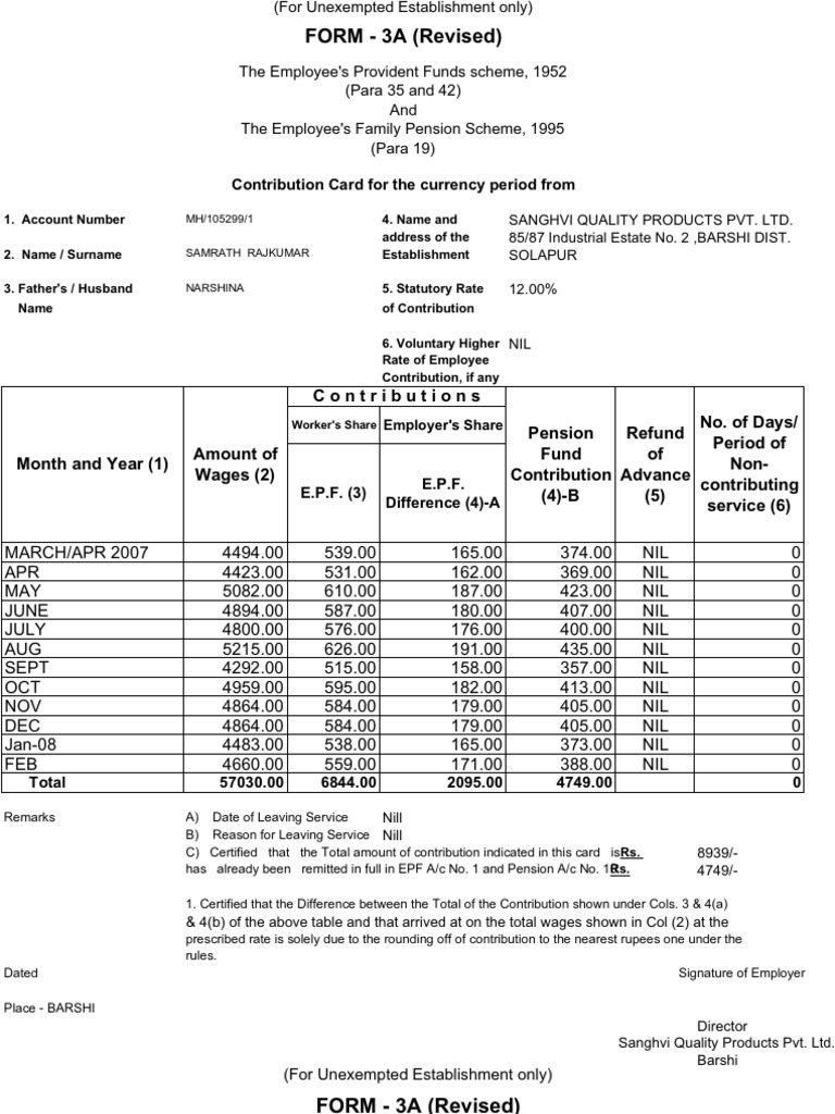 Demo Form 3a | PDF | Pension | Rupee