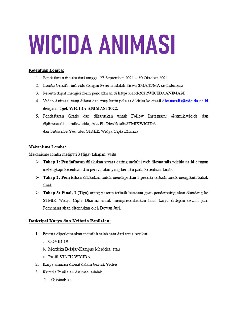 Lomba Video Animasi STMIK Wicida 2022 | PDF