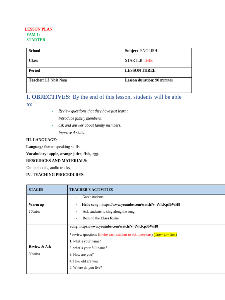 New - Fam1-Starter | PDF | Teaching | Behavior Modification