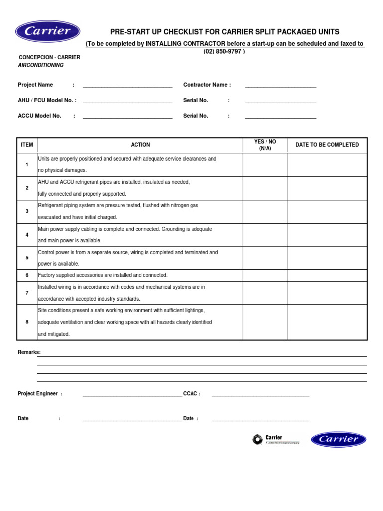 Pre Start Up Checklist (DX) | PDF | Electrical Wiring | Electricity