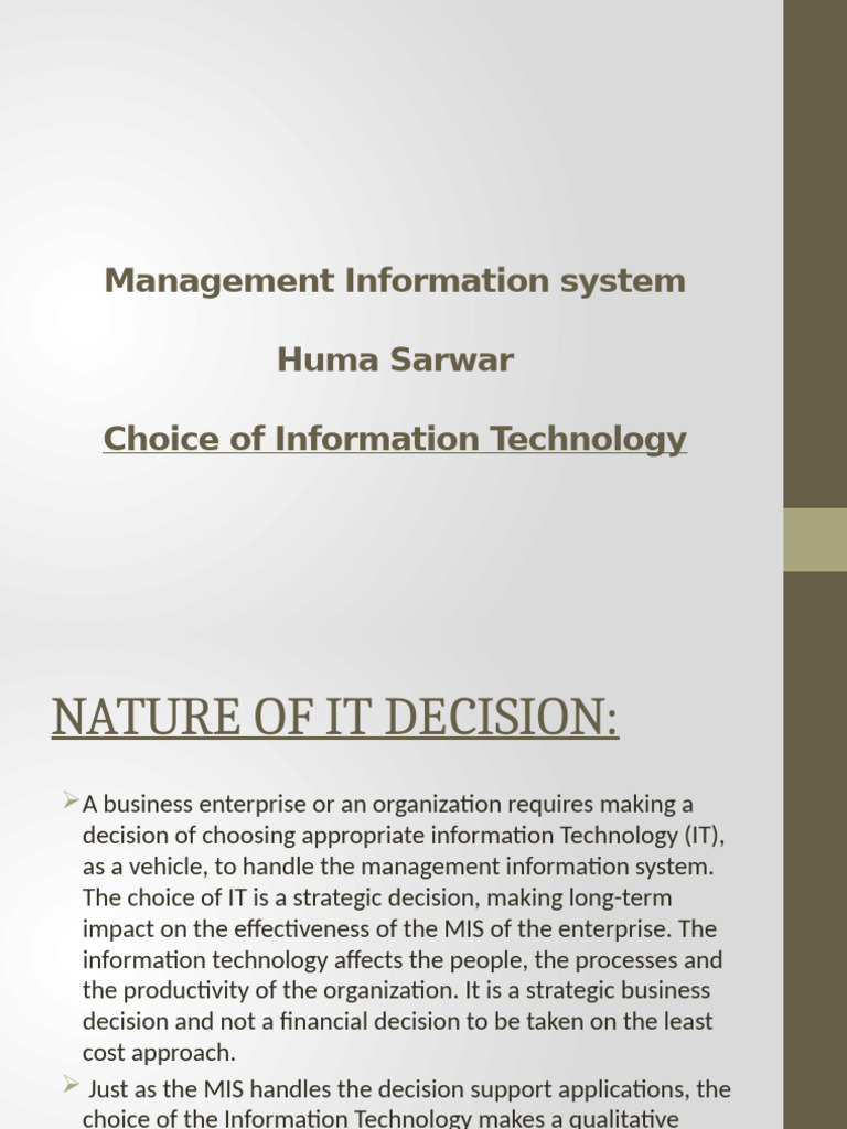 Choice of IT | PDF | Computer Data Storage | Management Information System