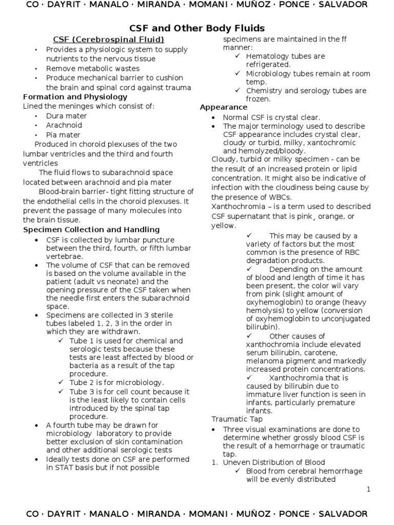 CSF and Other Body Fluids | PDF | White Blood Cell | Cerebrospinal Fluid