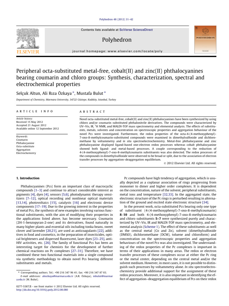 Peripheral Octa Substituted Metal Free Cobalt II and Zinc II PHT - 2012 ...