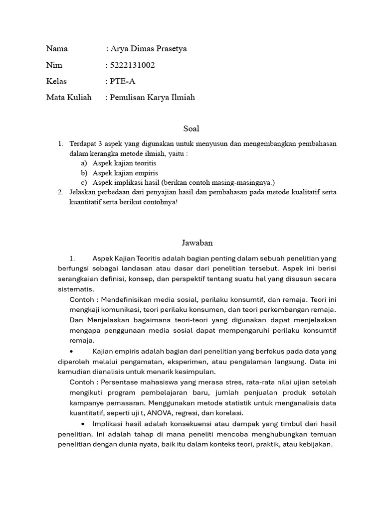 TR Pert 11 - Arya Dimas Prasetya - Penulisan Karya Ilmiah - Pte A | PDF ...