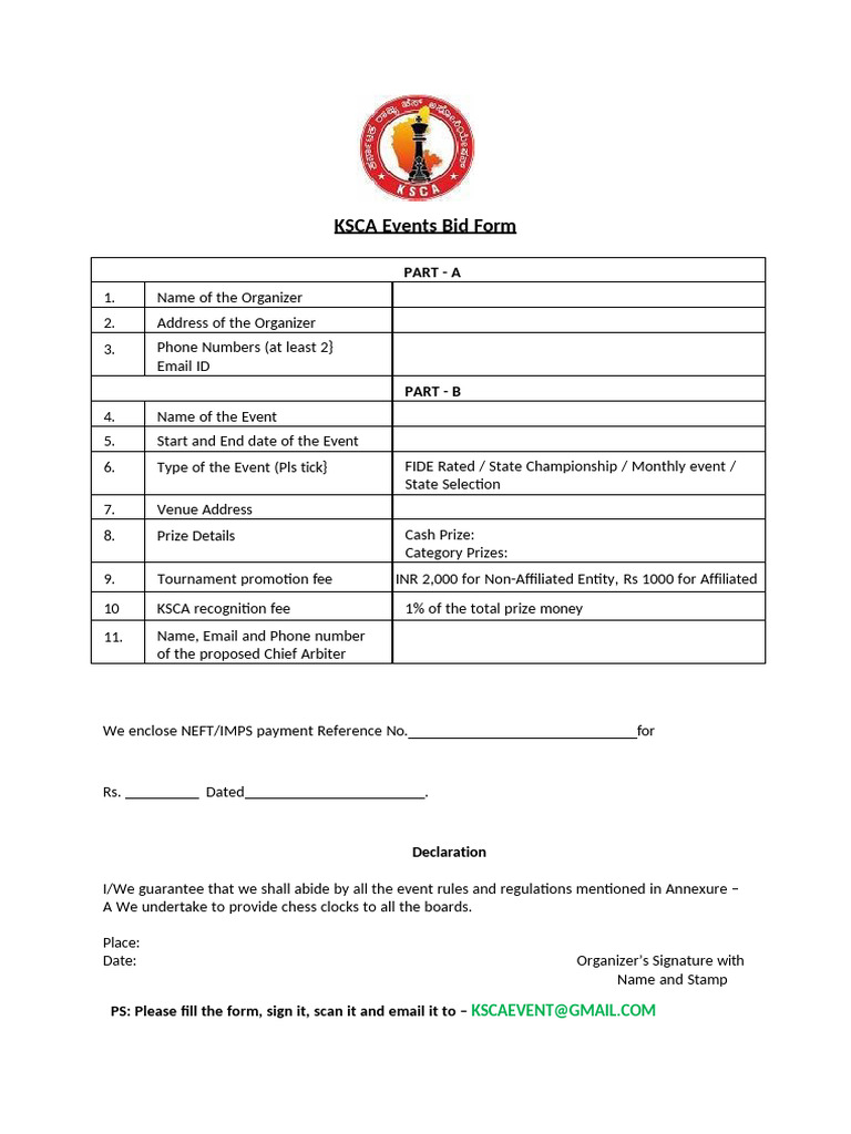 KSCA Events Bid Form New | PDF