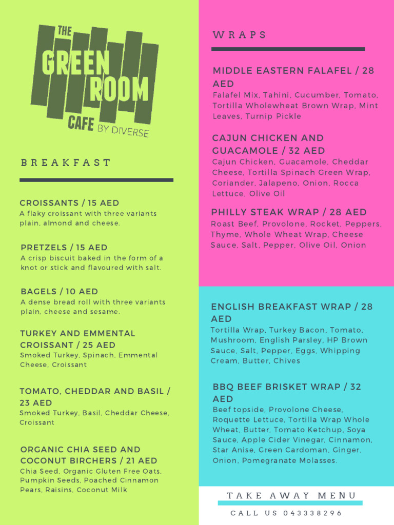 Green Room Menu | PDF | Salad | Sauce