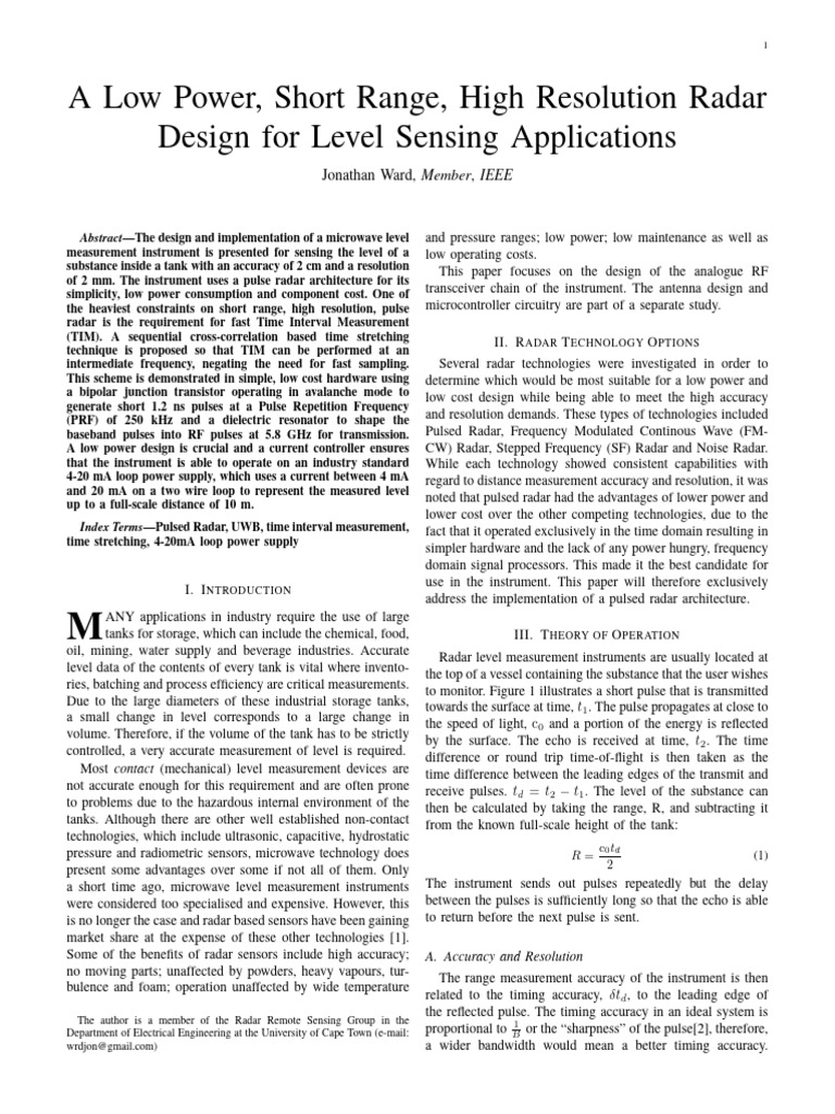 Design of Radar For Level Sensing | PDF | Radar | Signal To Noise Ratio