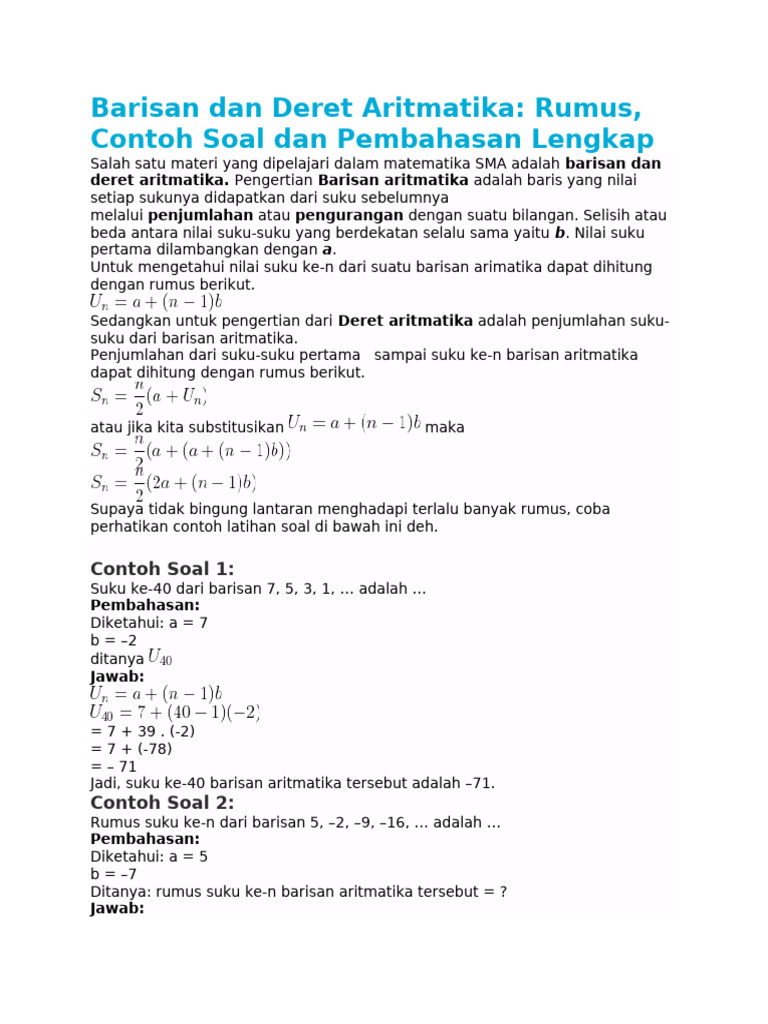 Barisan dan Deret Aritmatika: Rumus & Soal | PDF