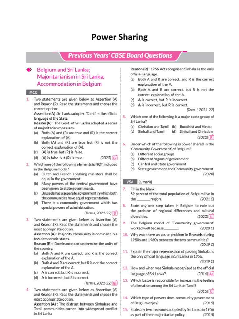 Power Sharing Pyqs | PDF