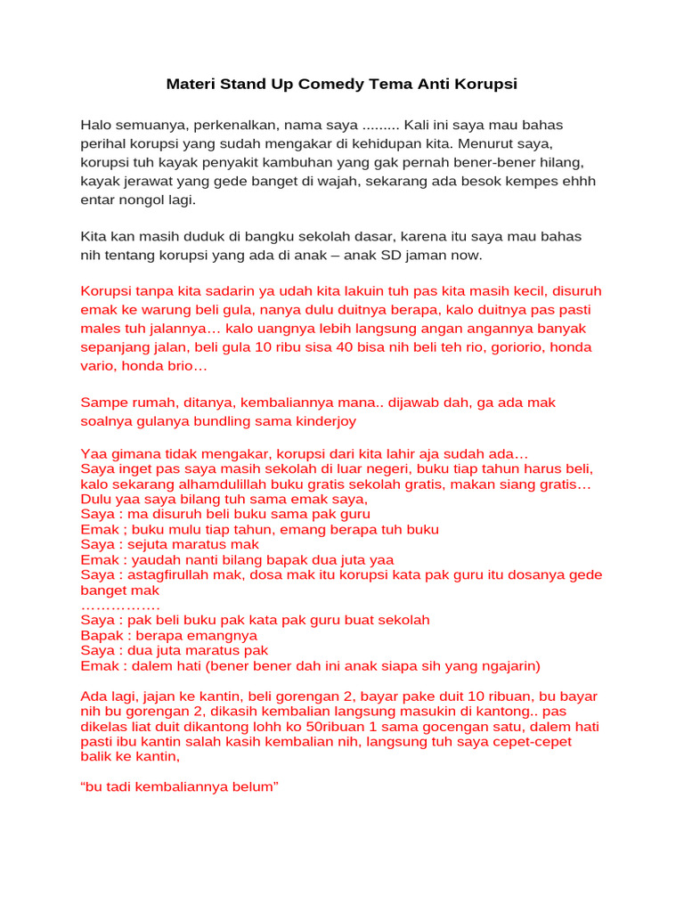 Materi Stand Up Comedy Tema Anti Korupsi | PDF