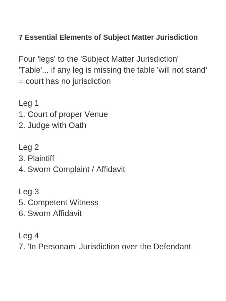 7 Essential Elements of Subject Matter Jurisdiction | PDF | Social ... 7 Essential Elements of Subject Matter Jurisdiction | PDF | Social ...