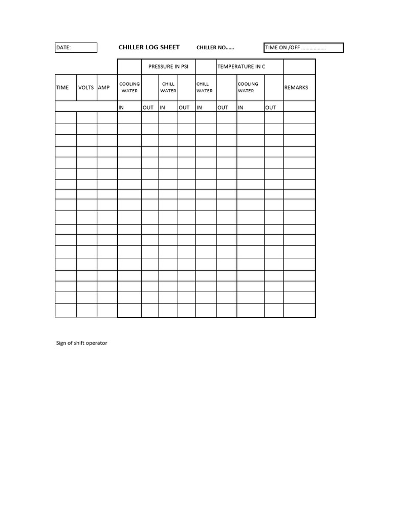 Chiller Log Sheet A | PDF