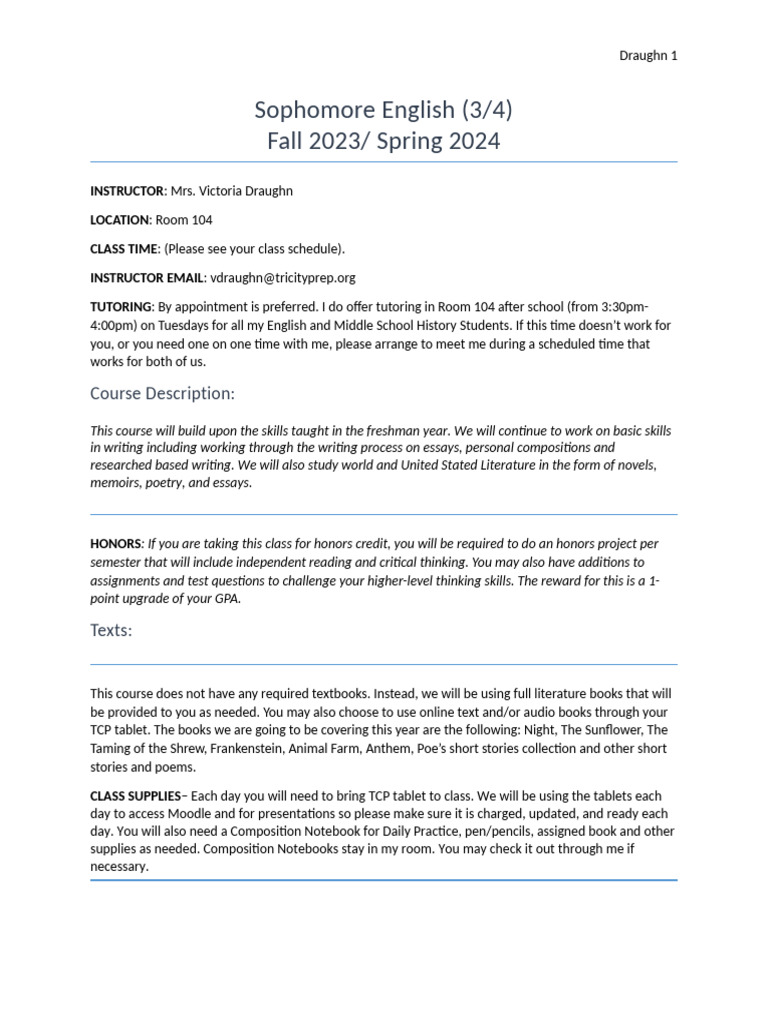 Draughn Sophomore English Syllabus 23-24 Revised | PDF | Turnitin ...