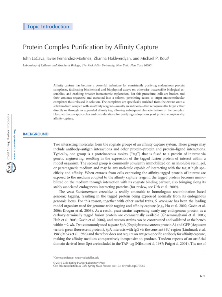 Protein Complex Purification by Affinity Capture: Topic Introduction ...