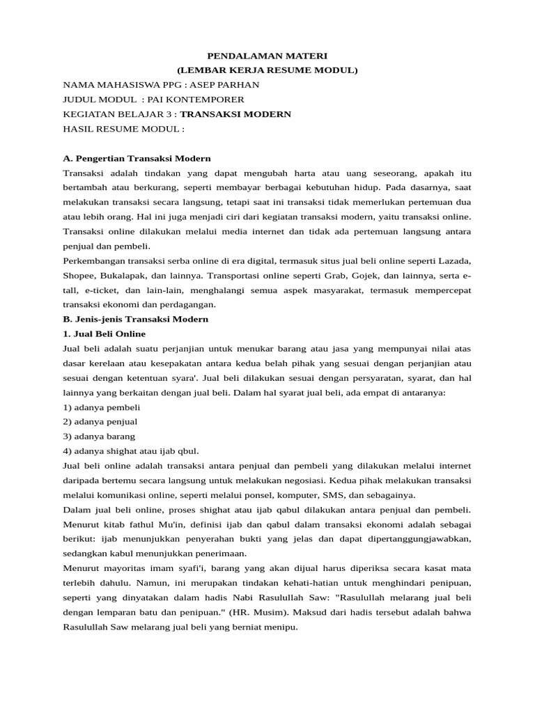 Resume Modul Pai Kontemporer KB 2 | PDF | Pengelolaan Keuangan & Uang