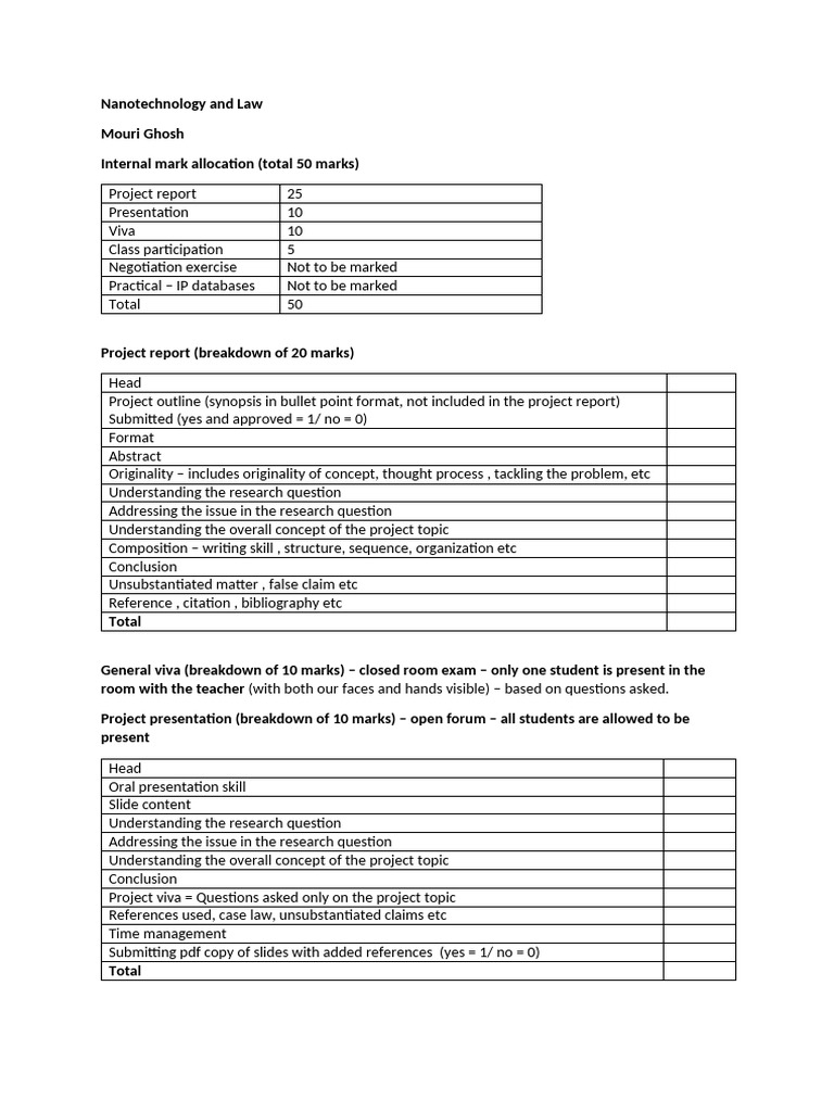 Marks Allocation Rubrics | PDF