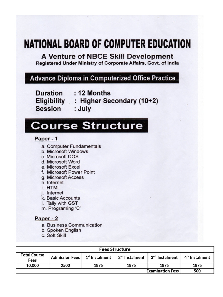 ADCA Fees Structure | PDF
