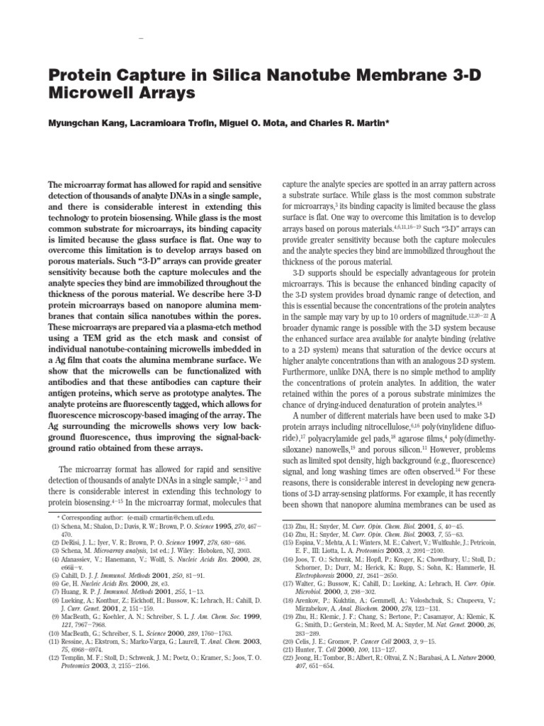 Protein Capture in Silica Nanotube Membrane 3-D Microwell Arrays | PDF ...