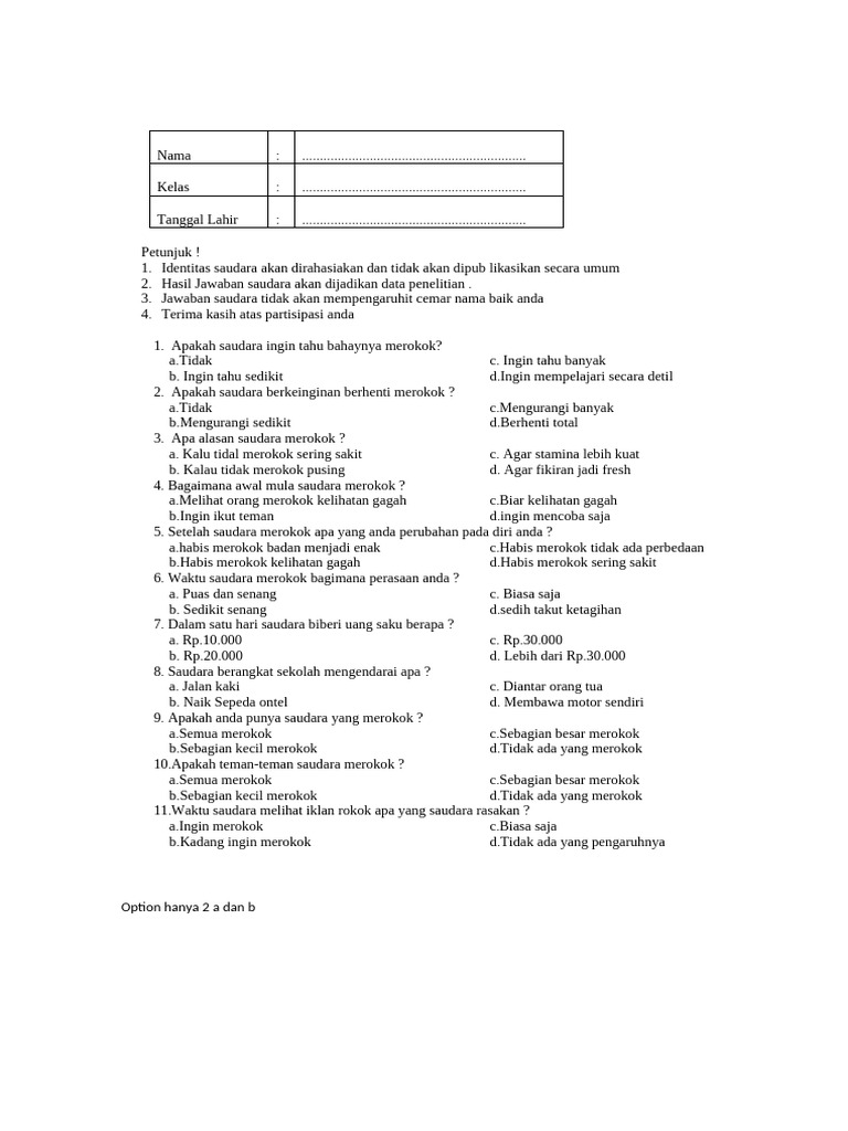 Angket Wawan Pisah | PDF | Pengembangan Diri