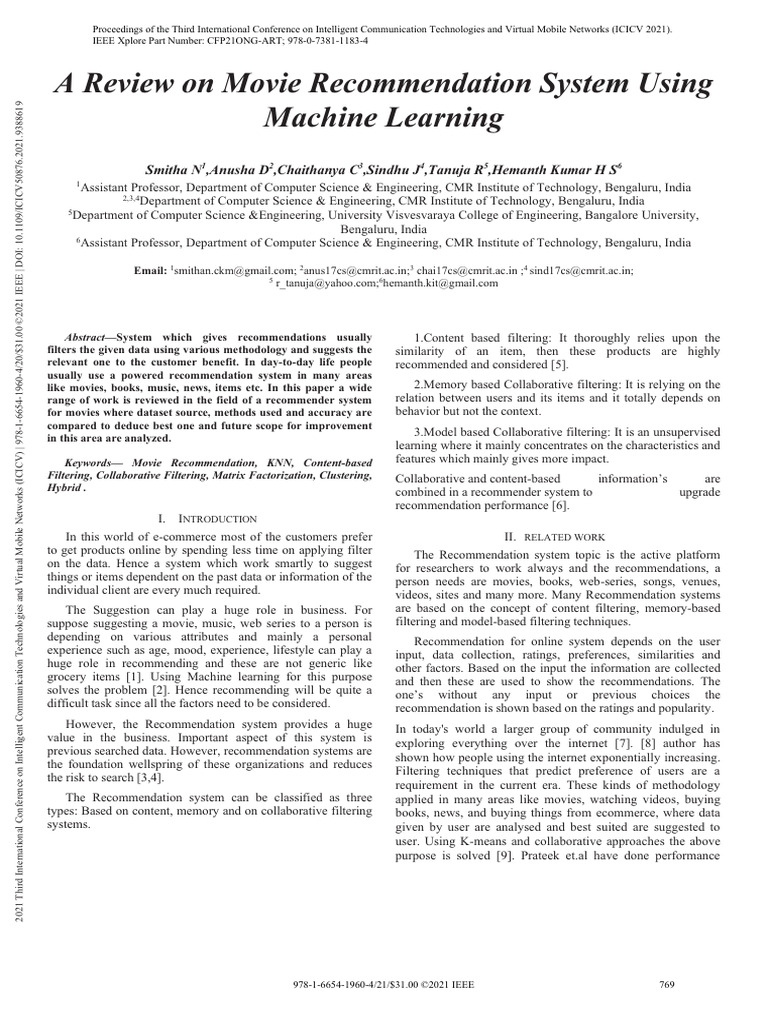 Movie Recommendation System Review | PDF | Computing | Information Science