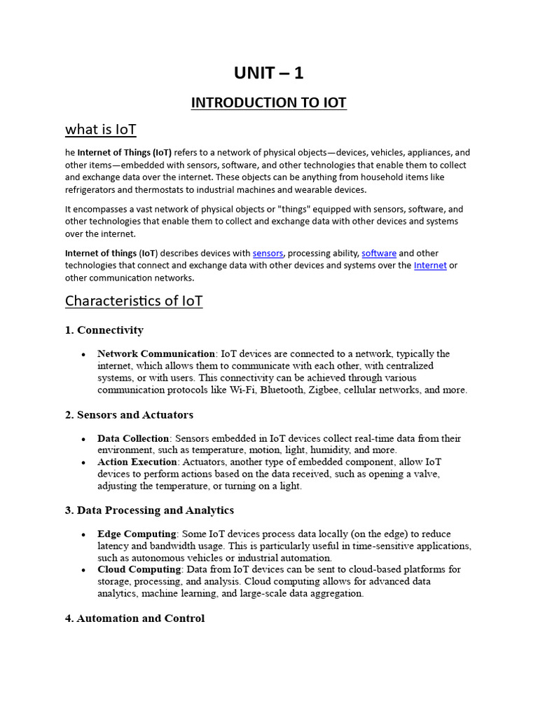 Unit - 1 Notes Iot | PDF | Internet Of Things | Wireless Sensor Network