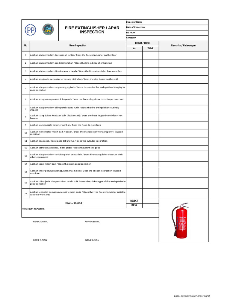 Form - INS-KOLAKA-06 Inspection APAR | PDF