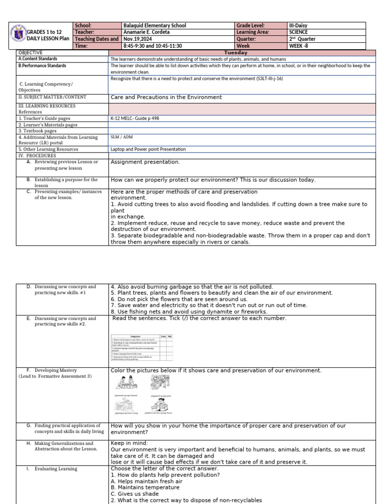 Sci 3Q2 Week8 Day 2 Nov.19 2024 | PDF | Waste | Learning