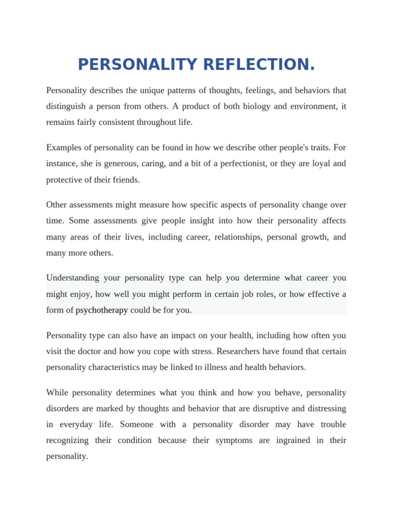 Personality Reflection | PDF | Mental Disorder | Thought