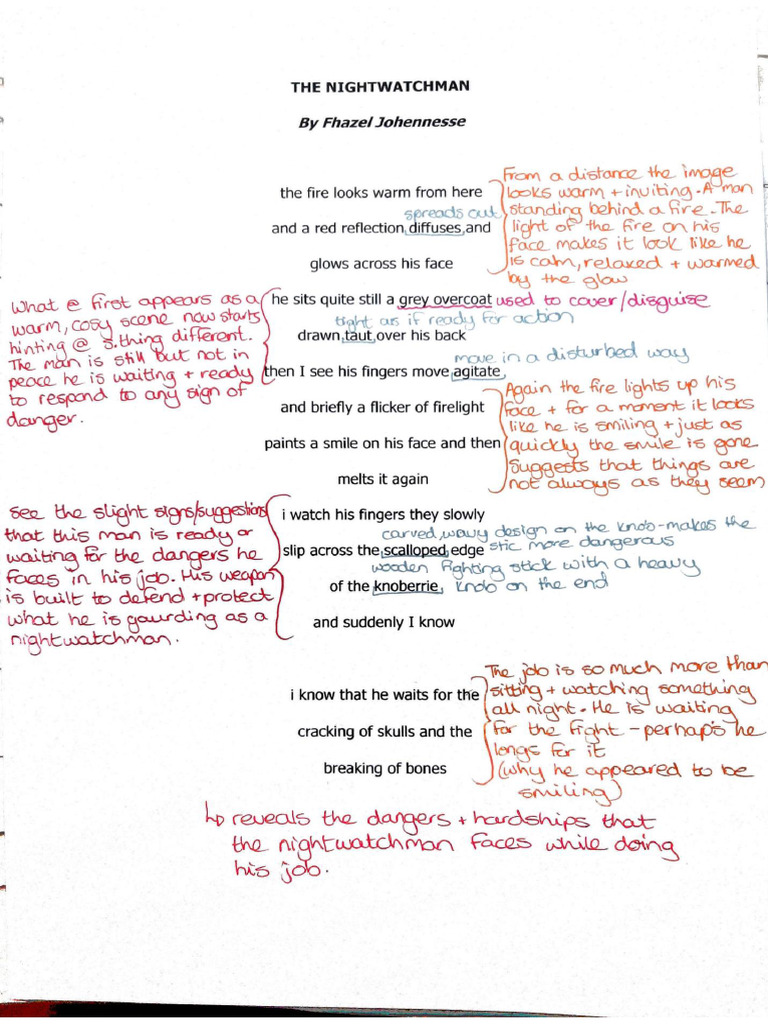 The Nightwatchman - Poem Analysis | PDF