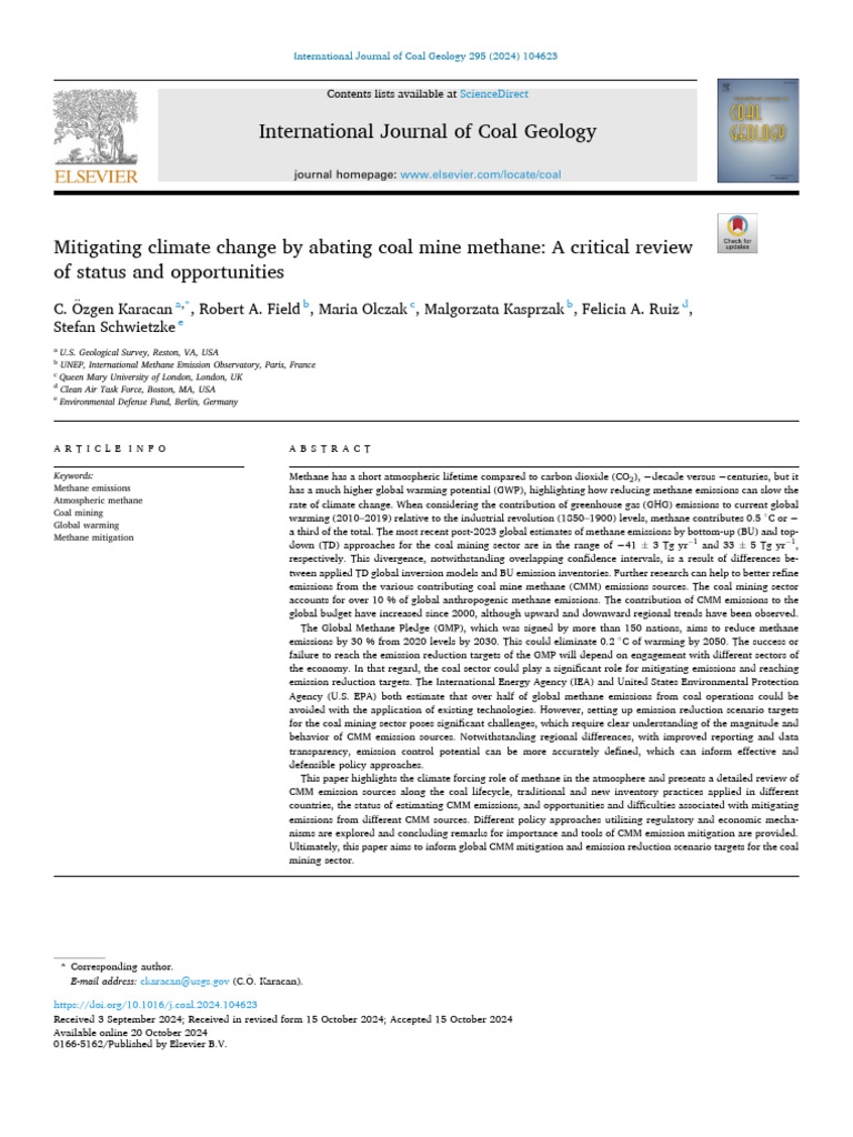 Mitigating Climate Change by Abating Coal Mine Metha - 2024 ...