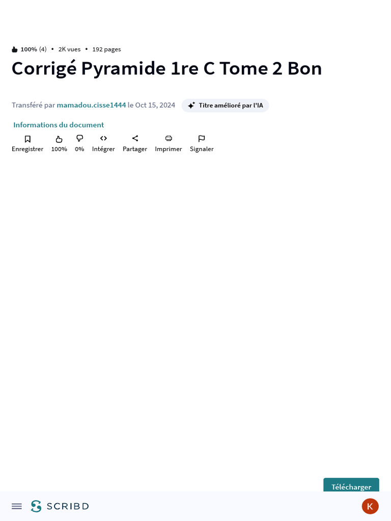 Corrigé Pyramide 1re C Tome 2 | PDF