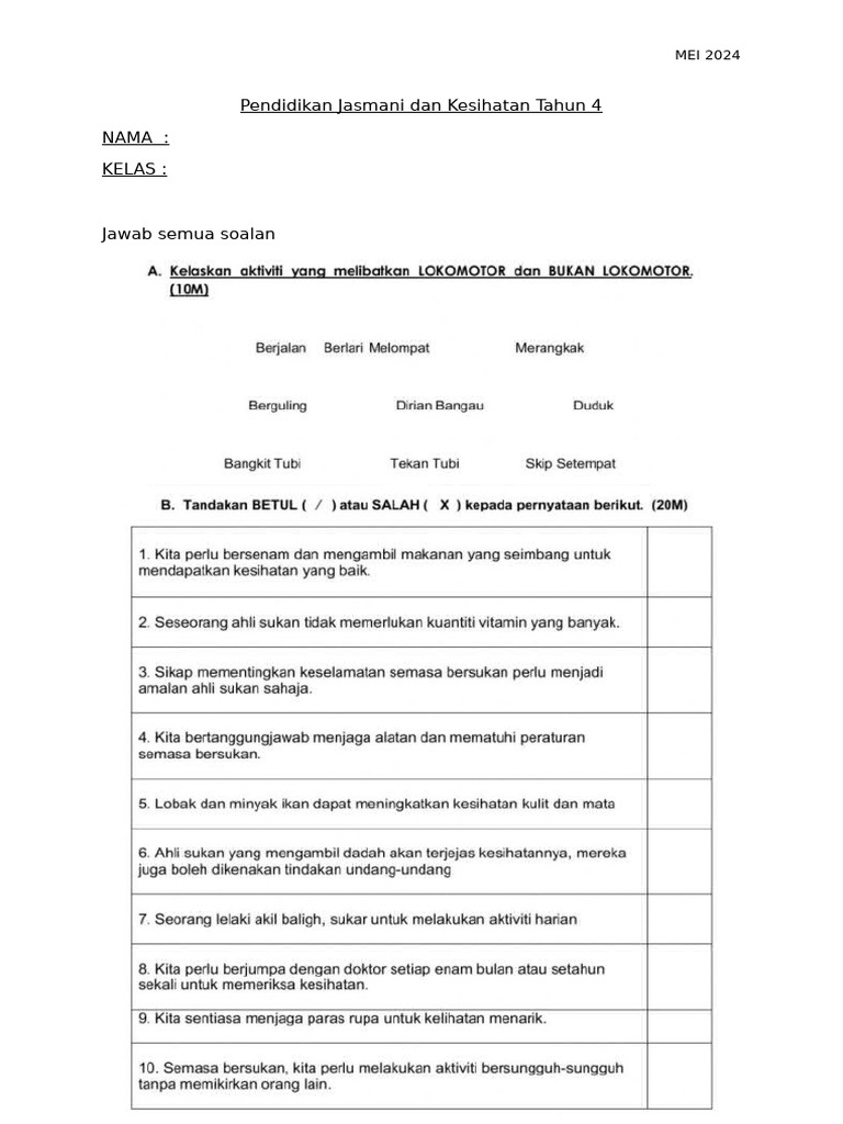 Pendidikan Jasmani Dan Kesihatan Tahun 4 Pdf
