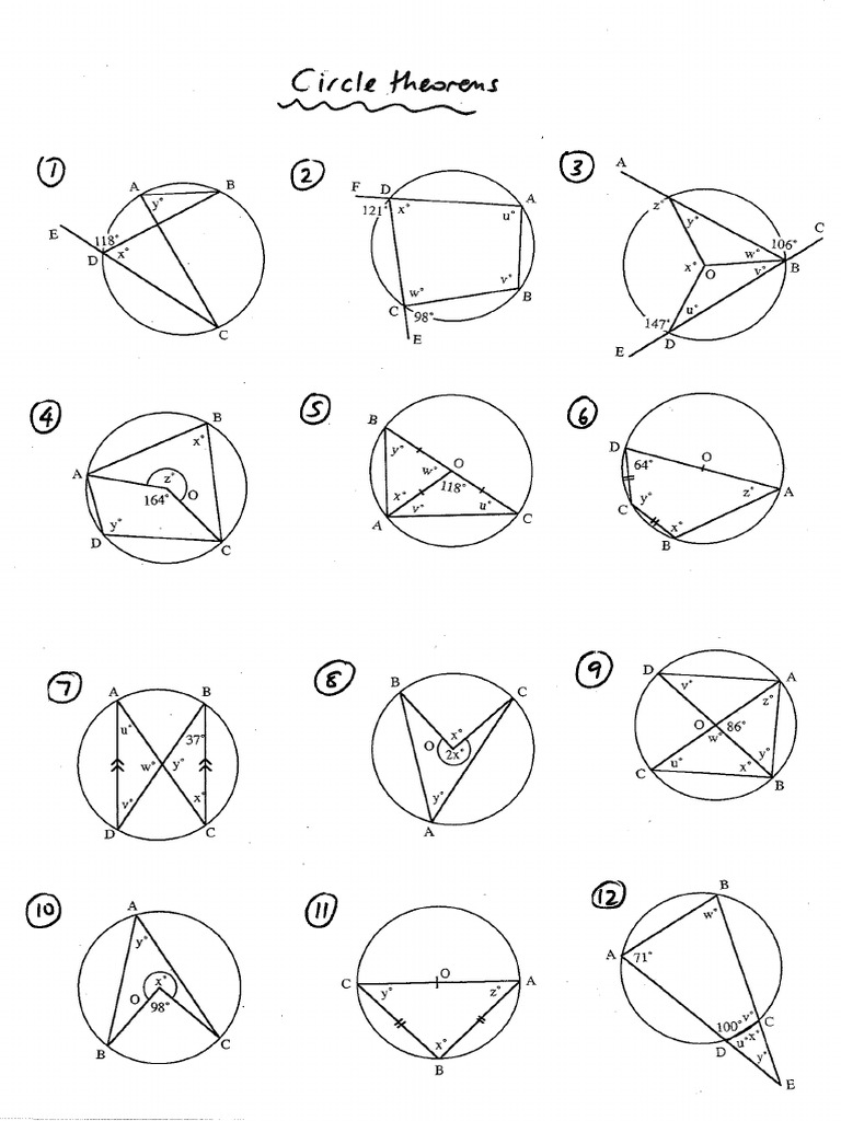 Circle Theorems Practice | PDF