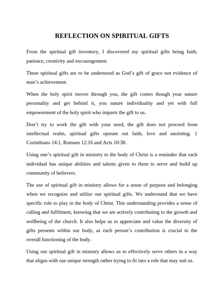 Reflection On Spiritual Gifts | PDF | Spiritual Gift | Faith