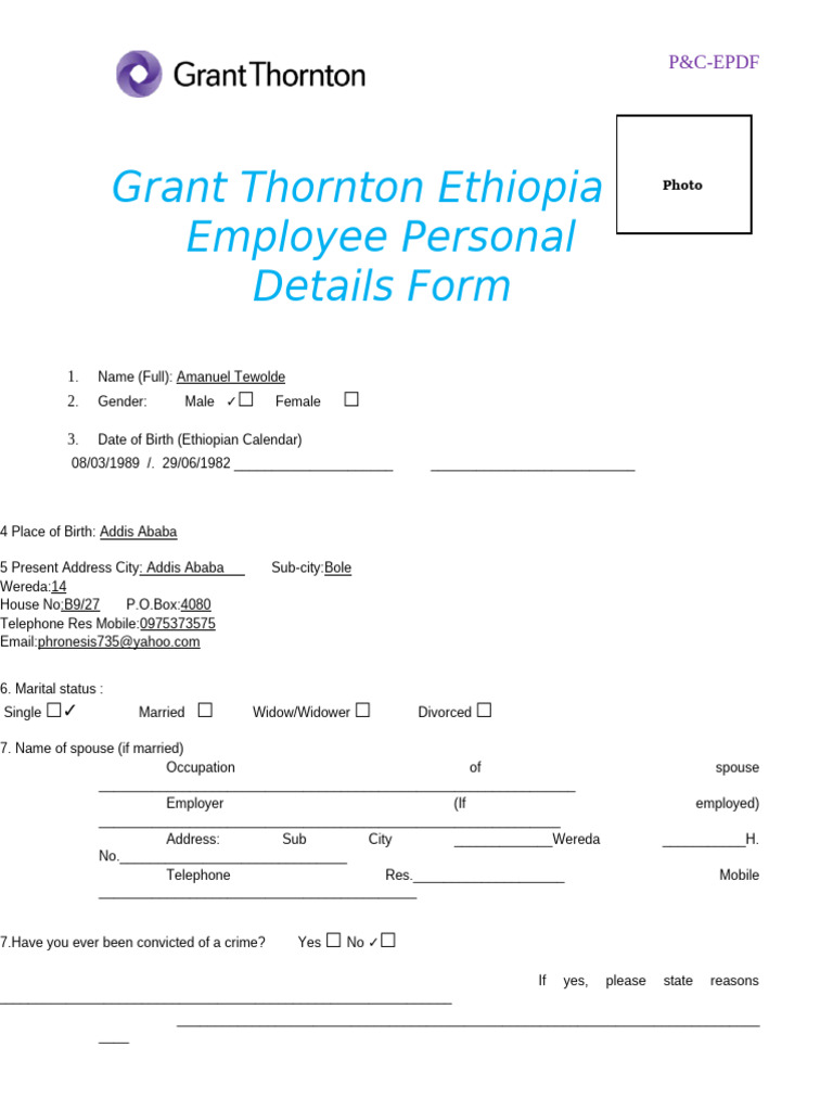 GTE Employees Personal Detail Form | PDF