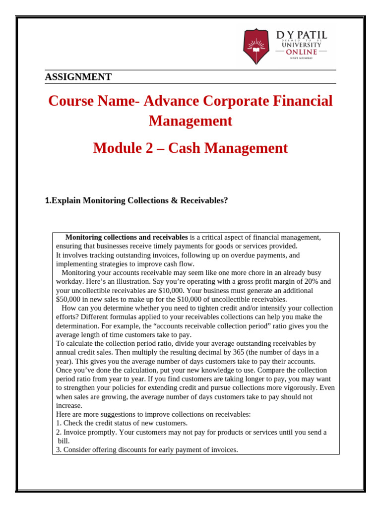 Assignment Module 2 – Cash Management | PDF | Investing | Debt
