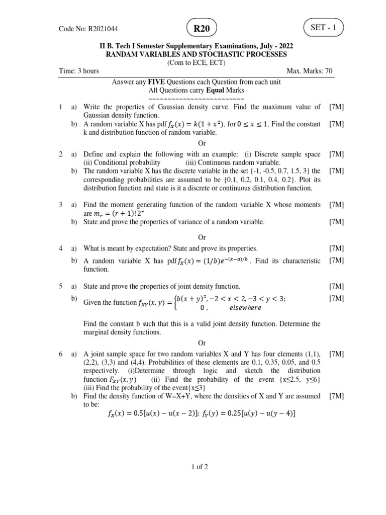 Randam Variables and Stochastic Processes | PDF | Random Variable ...