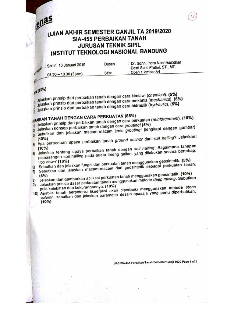 UAS Perbaikan Tanah 20-21 | PDF