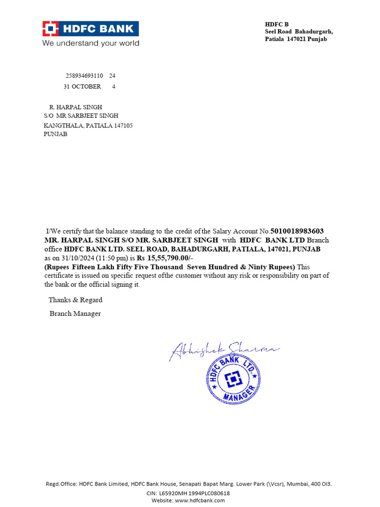 Balance Certificate Updated | PDF