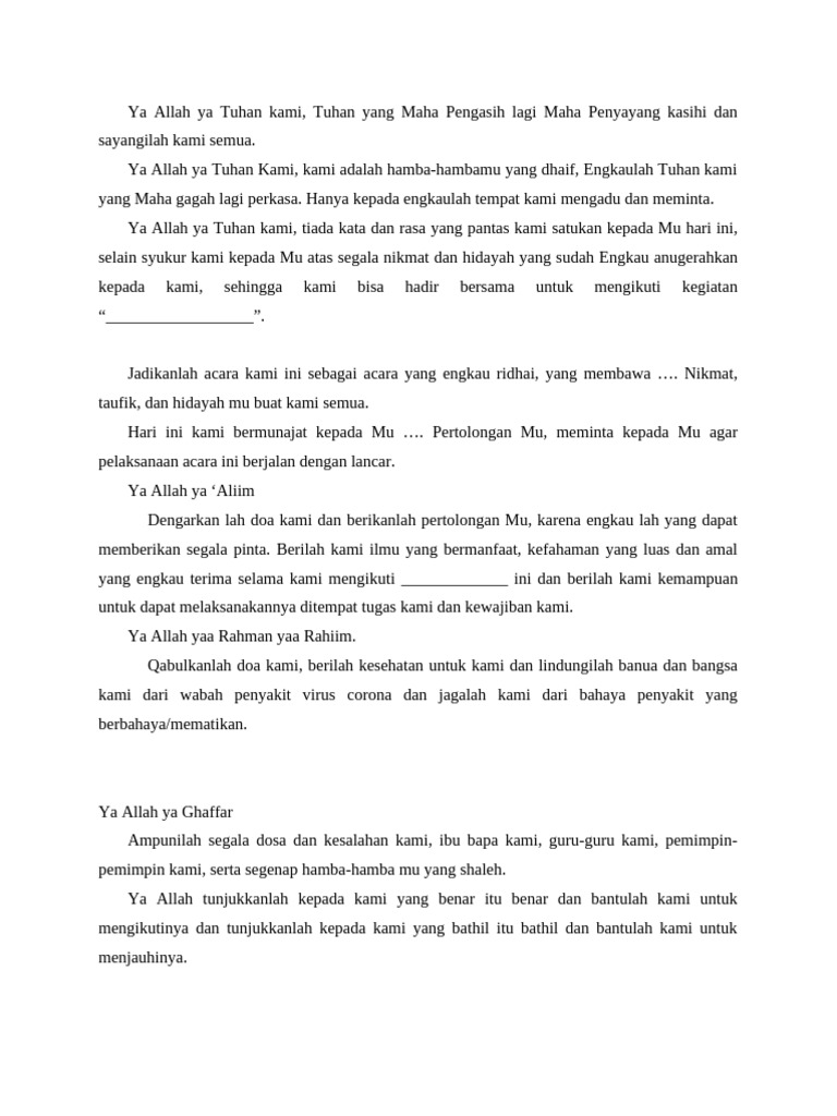 Doa Untuk Acara | PDF