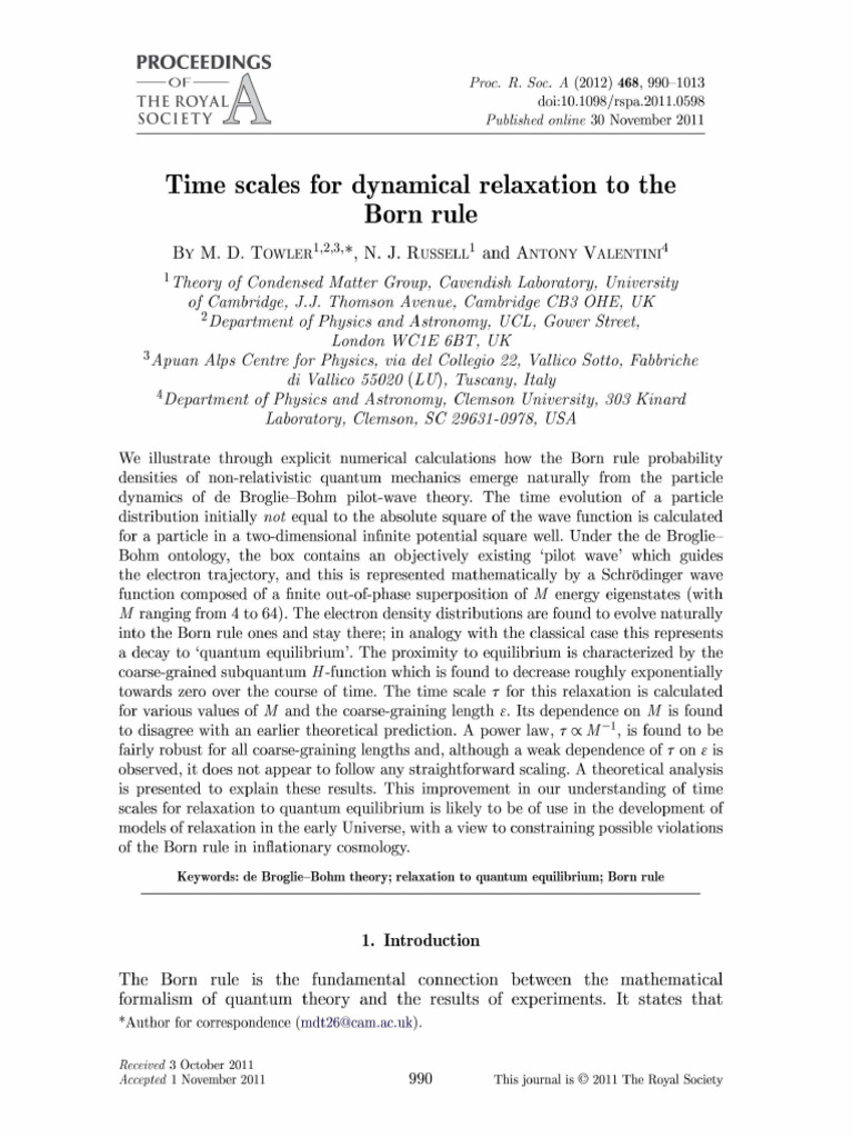 Time Scales For Dynamical Relaxation To The Born Rule | PDF | Quantum ...