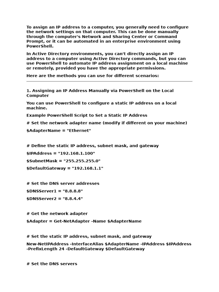 assign ip to computer | PDF | Ip Address | Computer Network