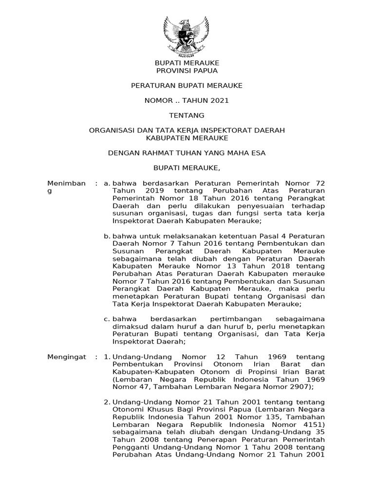 Perbup Organisasi Dan Tata Kerja 2021 | PDF