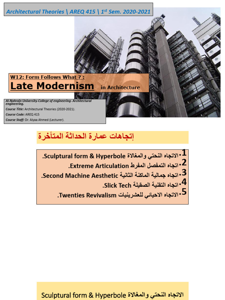 W12 - Late Modernism Architecture | PDF