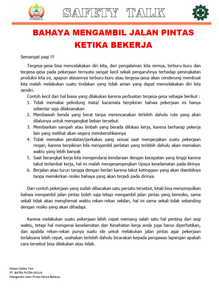 ST-043 Bahaya Mengambil Jalan Pintas Dalam Bekerja | PDF | Karier & Perkembangan