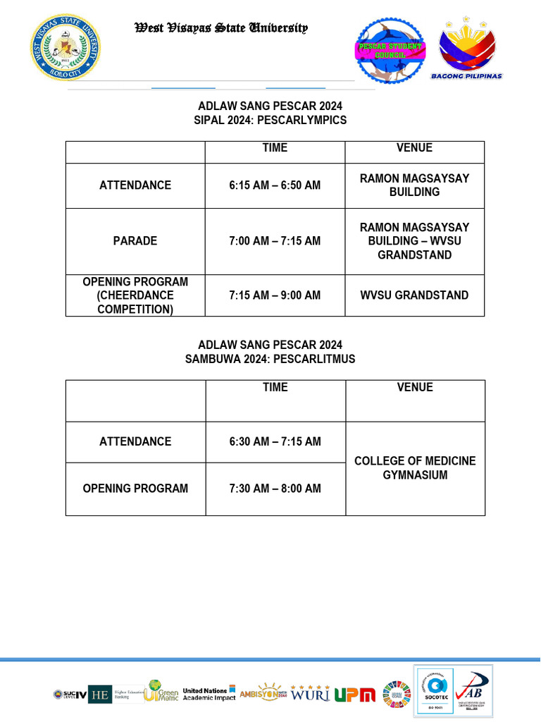 Official Event Schedule Matrix Adlaw Sang Pescar 2024 | PDF | Sports