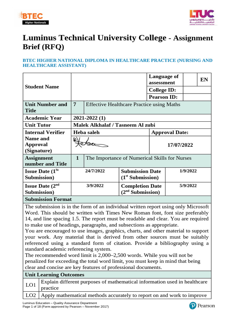 Effective Healthcare Practice Using Math Assignment-1 BTEC | PDF | Risk | Information