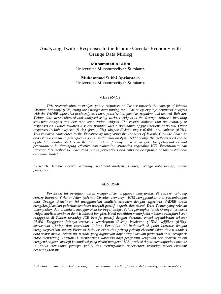 Analyzing Twitter Responses To The Islamic Circular Economy With Orange Data Mining Vers. Eng ...